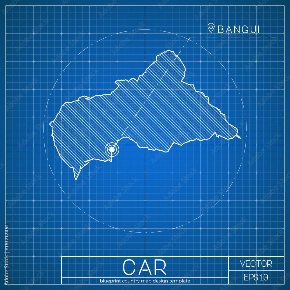 CAR blueprint map template with capital city. Bangui marked on ...