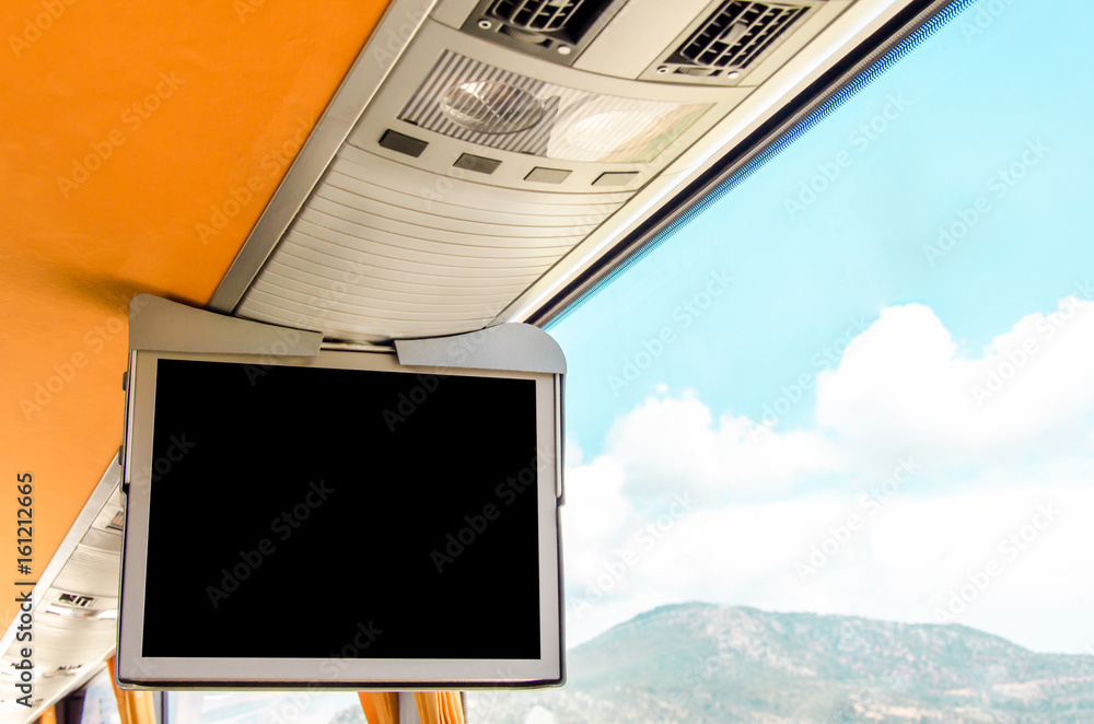 information tv screen with a black background in the bus Stock Photo ...