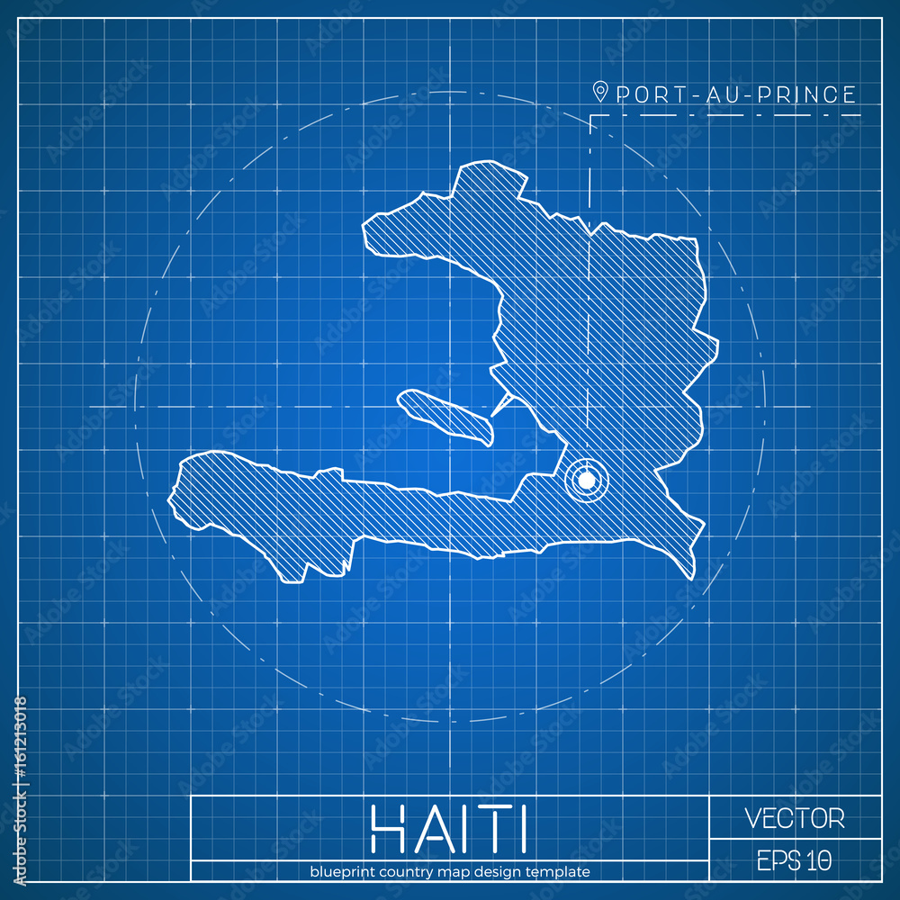 Haiti blueprint map template with capital city. Port-au-Prince marked ...