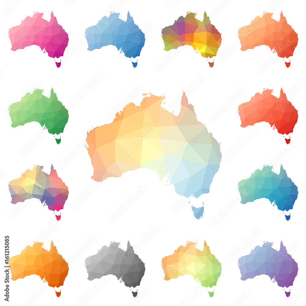 Australia geometric polygonal, mosaic style maps collection. Bright ...