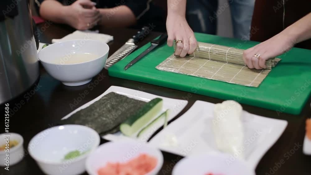 Closeup Of Chef Hands Rolling Up Sushi Stock Video | Adobe Stock