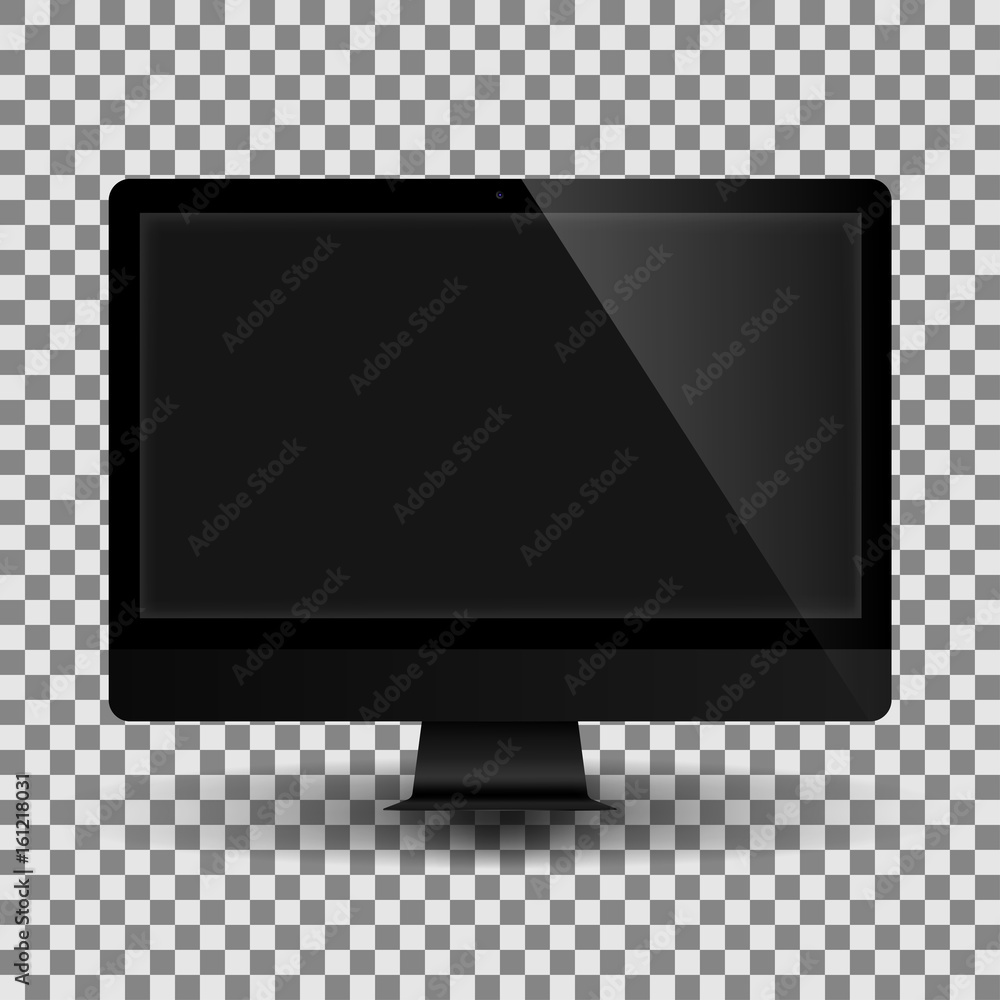 Vector monoblock computer with black screen. Isolated on transparent ...
