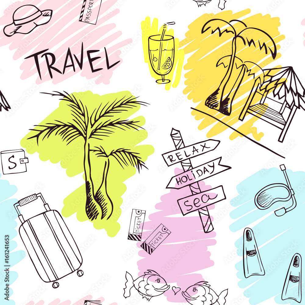 Travel pattern with trip attributes on transparent background ...