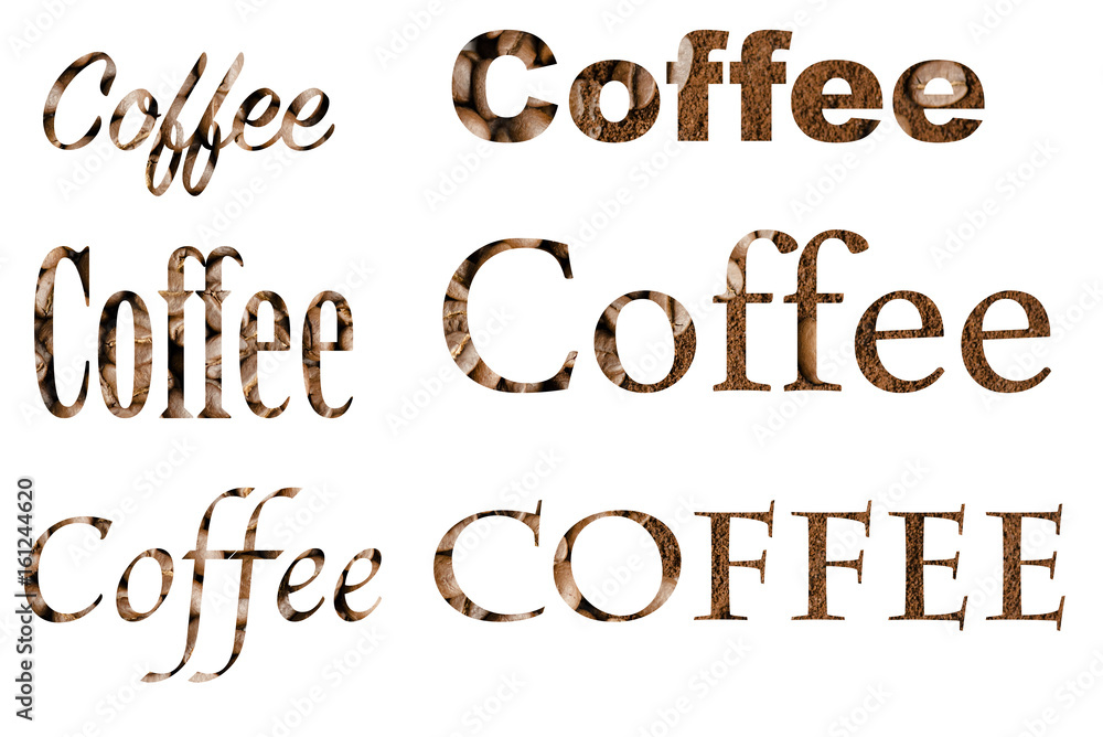 Spelling the word coffee by coffee beans on white background Stock ...