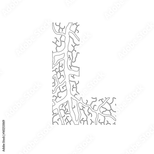 Nature alphabet, ecology decorative font. Capital letter L filled with ...