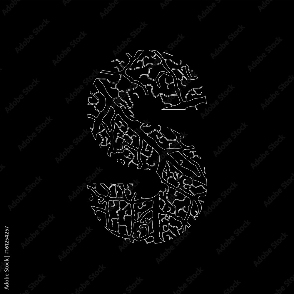 Nature alphabet, ecology decorative font. Capital letter S filled with ...
