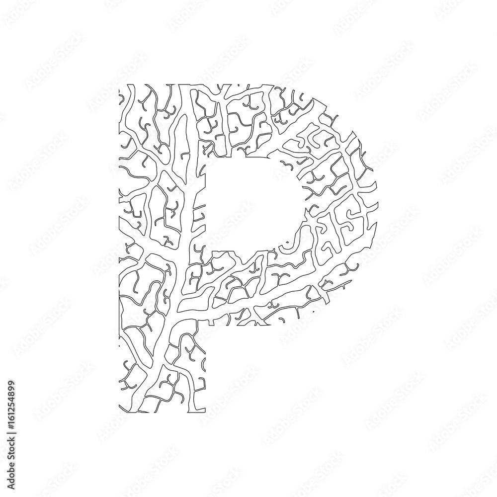 Nature alphabet, ecology decorative font. Capital letter P filled with ...