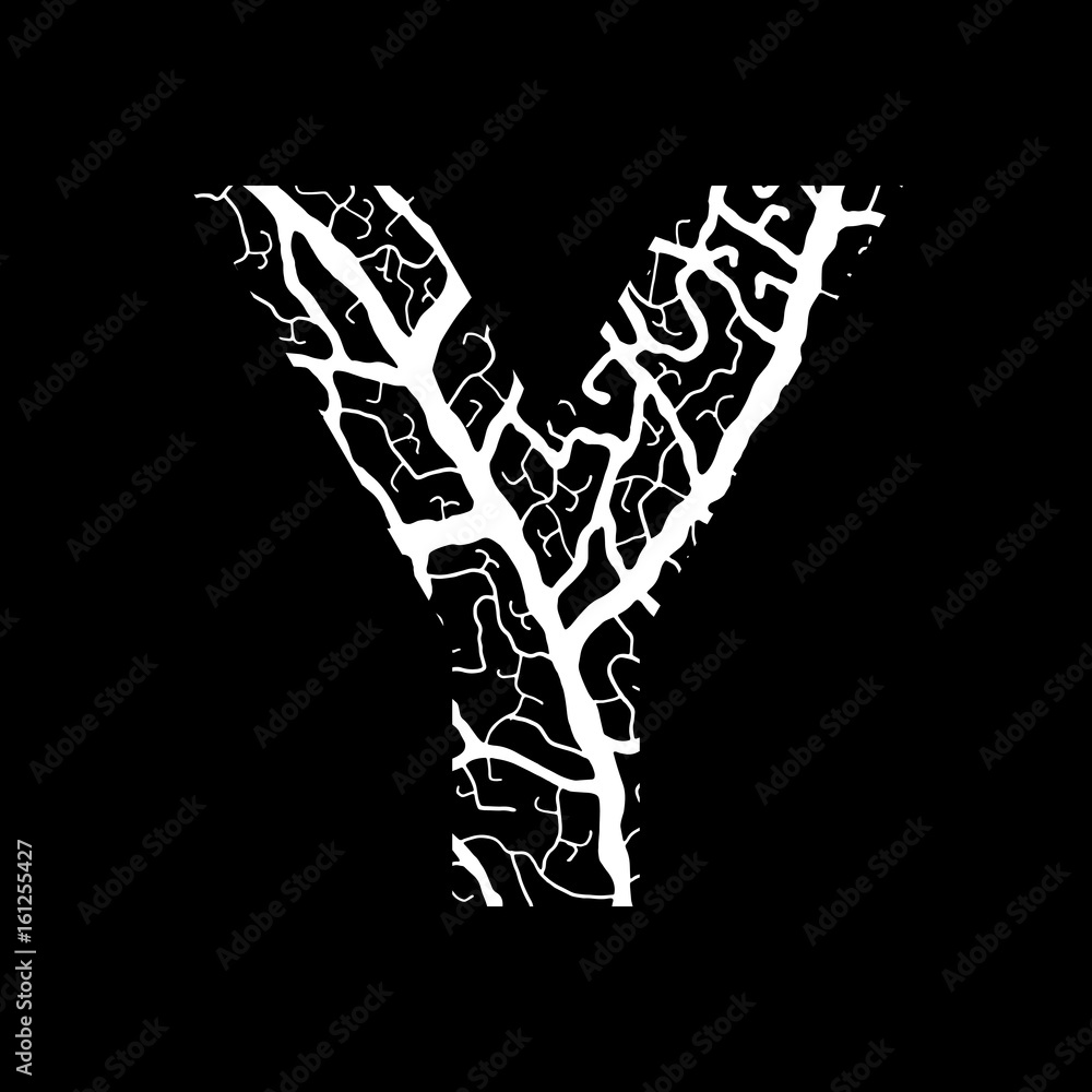 Nature alphabet, ecology decorative font. Capital letter Y filled with ...