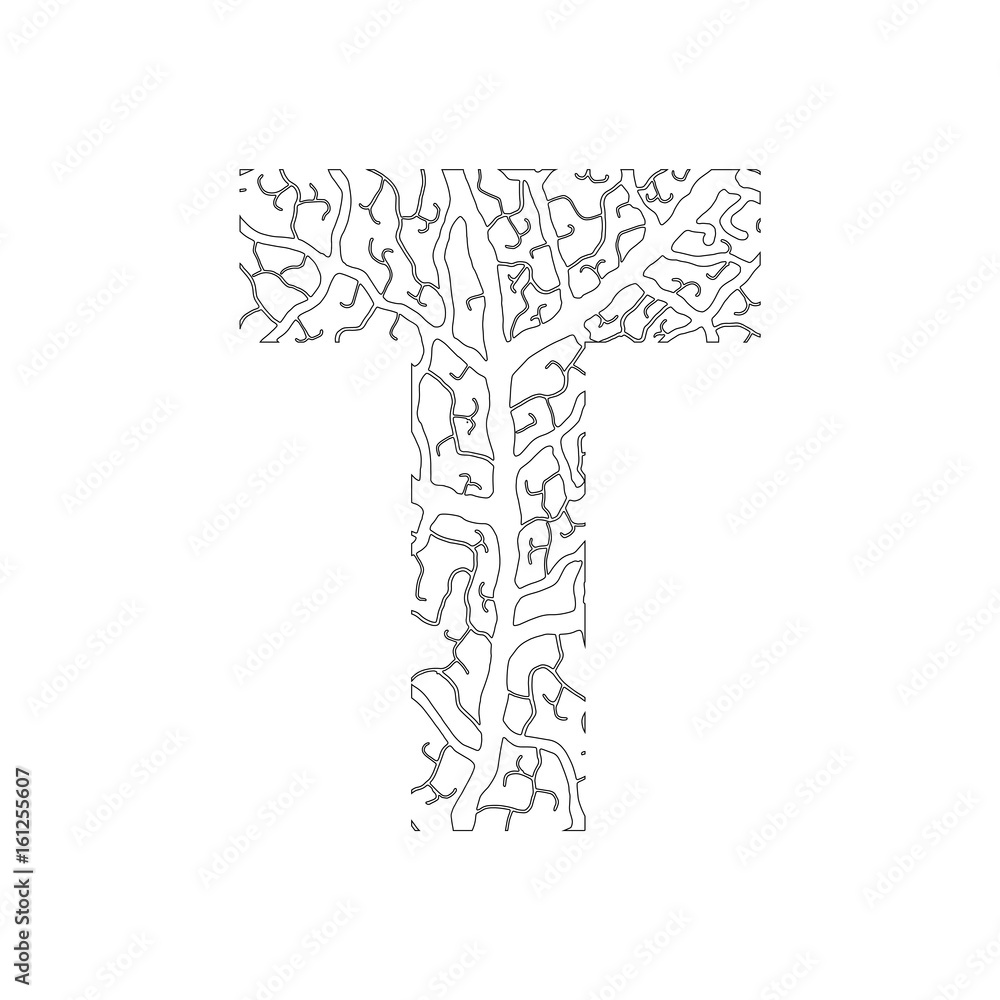 Nature alphabet, ecology decorative font. Capital letter T filled with ...