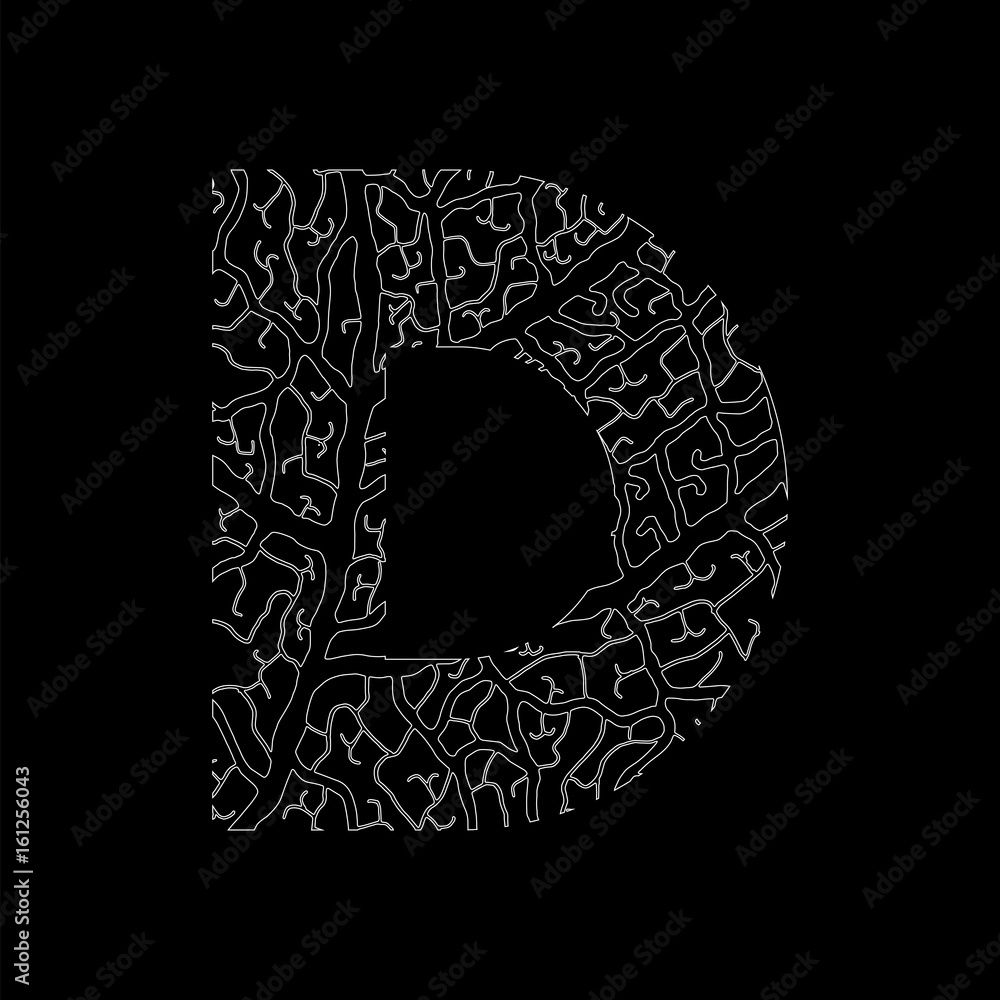 Nature alphabet, ecology decorative font. Capital letter D filled with ...