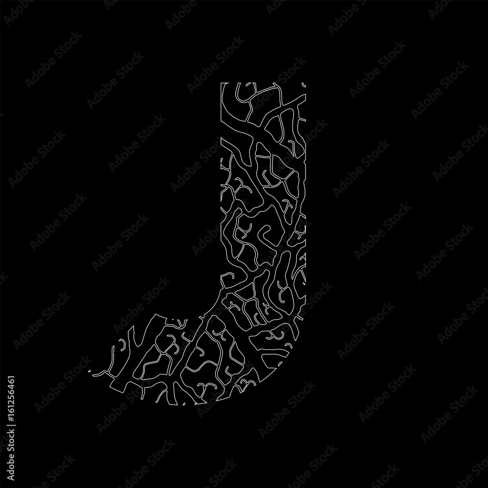 Nature alphabet, ecology decorative font. Capital letter J filled with ...