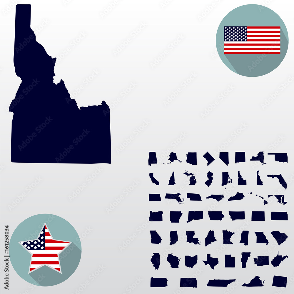 Map of the U.S. state of Idaho on a white background. American flag ...