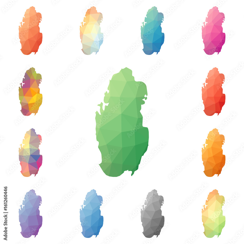 Qatar geometric polygonal, mosaic style maps collection. Bright ...