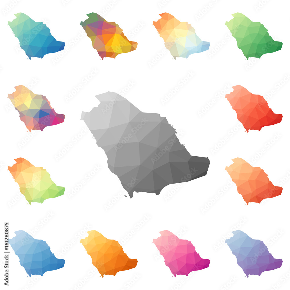Saudi Arabia geometric polygonal, mosaic style maps collection. Bright ...