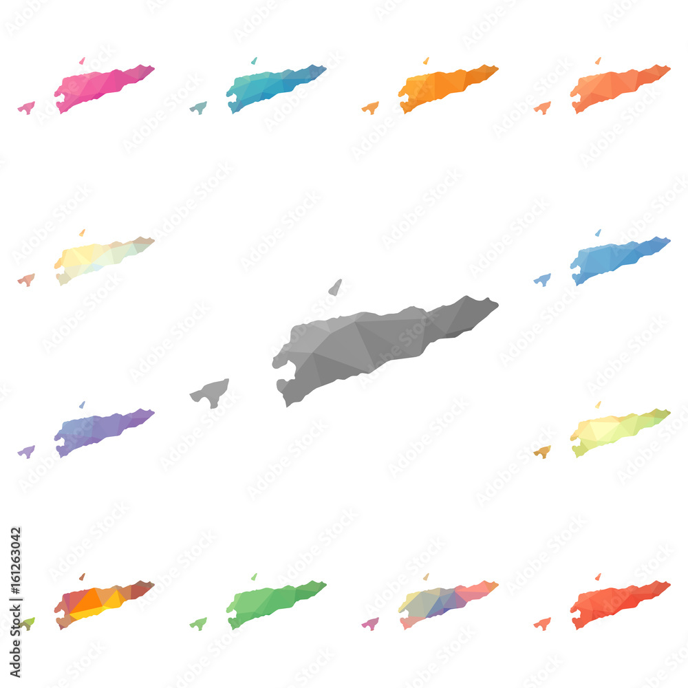 Timor-Leste geometric polygonal, mosaic style maps collection. Bright ...