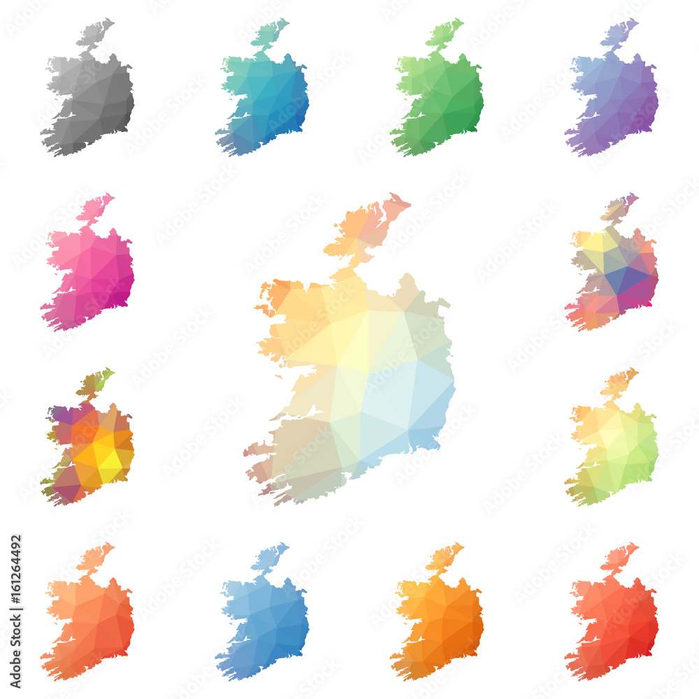 Ireland geometric polygonal, mosaic style maps collection. Bright ...
