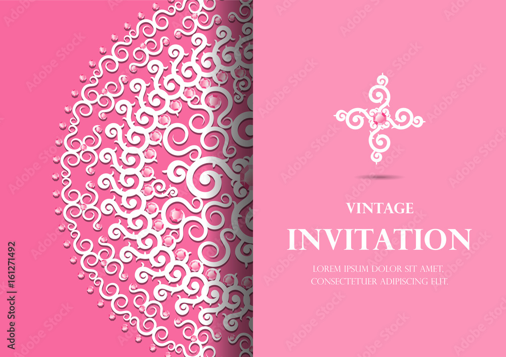 white lace and pink diamond invitation card luxury style vector Stock ...