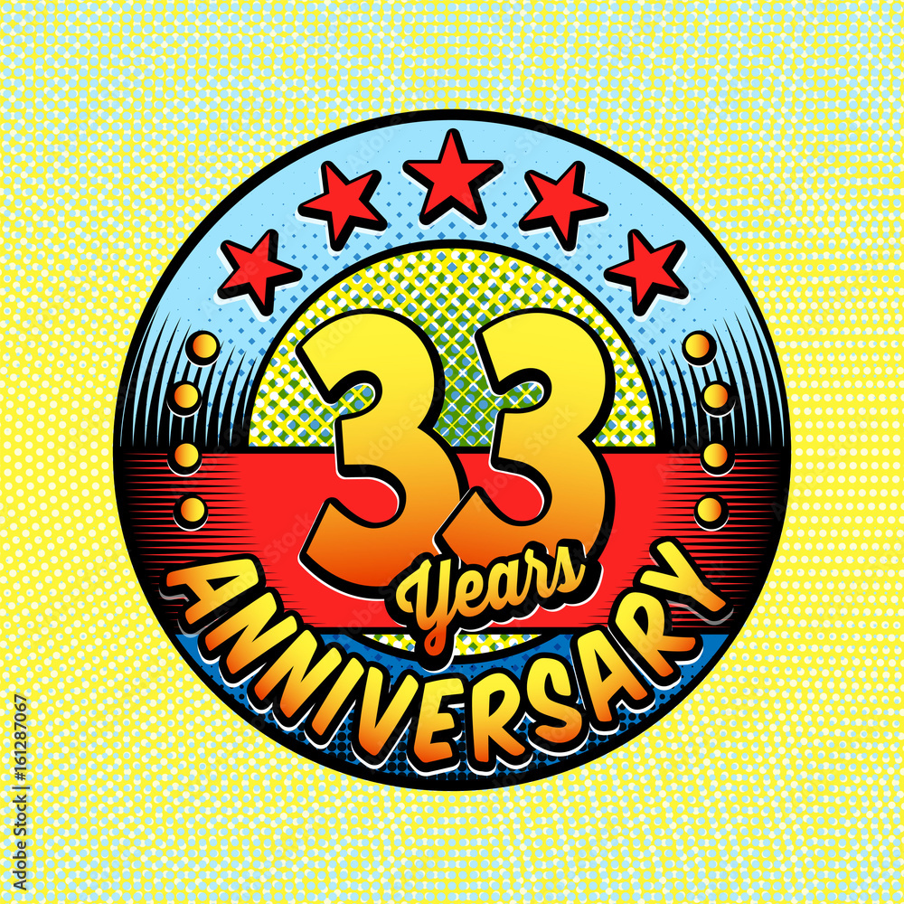 33rd anniversary logo. Vector and illustrations. Comics anniversary ...
