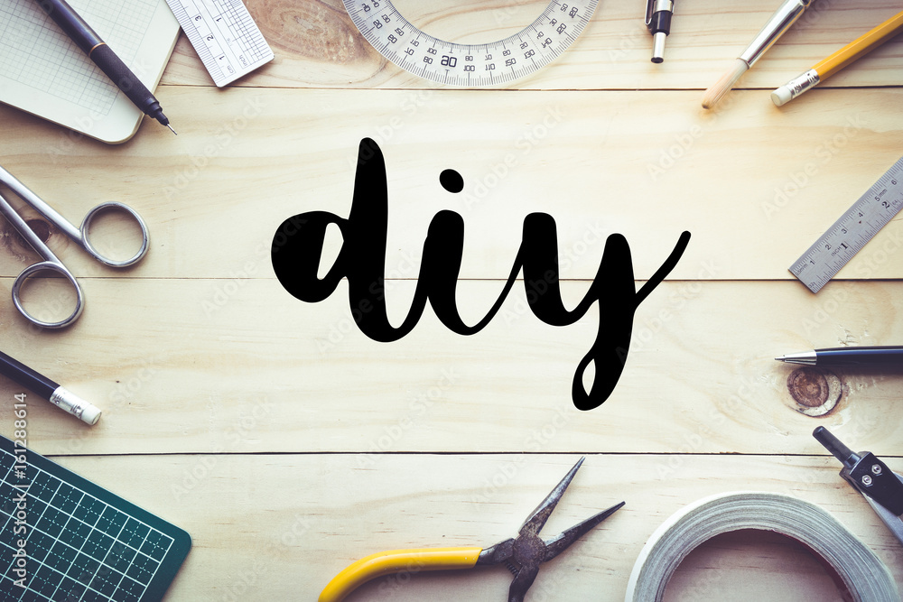 DIY text with elements of tools,equipment.Creativity decoration design ...