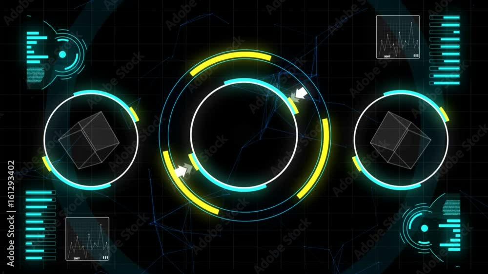 Graphic geometric polygon interface screen with numbers, scale ...