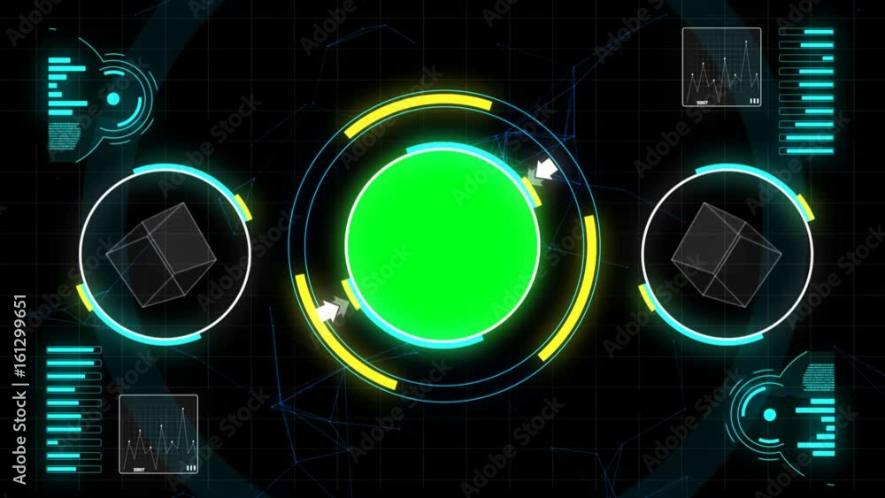 Graphic geometric polygon interface in chroma key green screen with ...