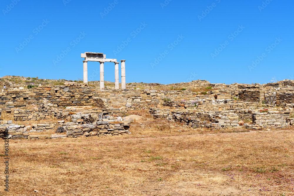 The Temple of Apollo ruins in the Archeologic Site of Delos island ...