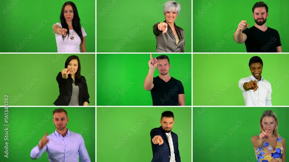 4K compilation (montage) - group of people point to camera - green ...
