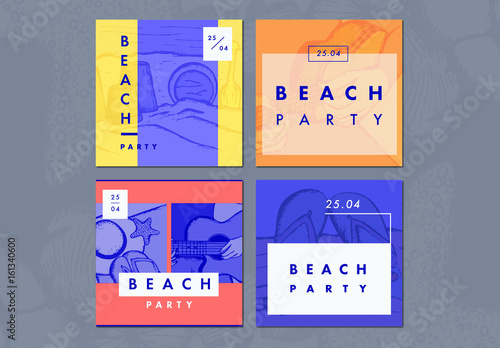 4 Beach Party Themed Social Media Post Layouts Stock Template | Adobe Stock