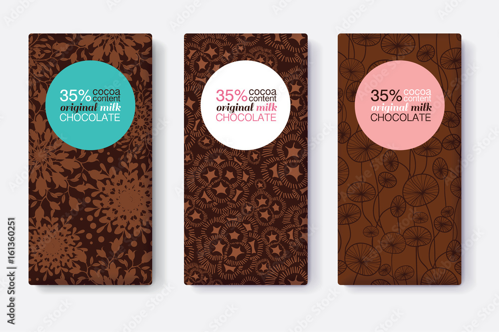 Vector Set Of Chocolate Bar Package Designs With Modern Brown Floral ...
