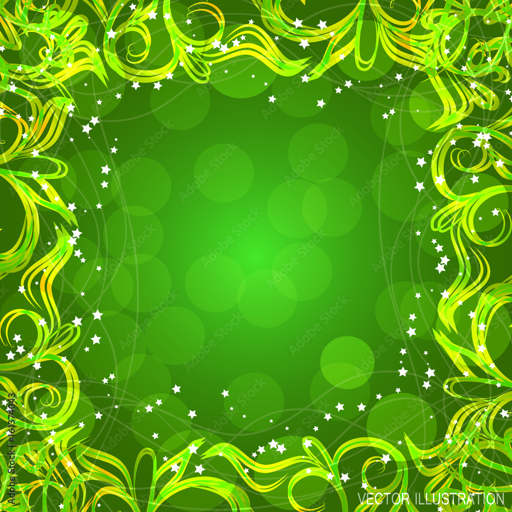 Green background with ornamental border. Vector illustration. Stock ...