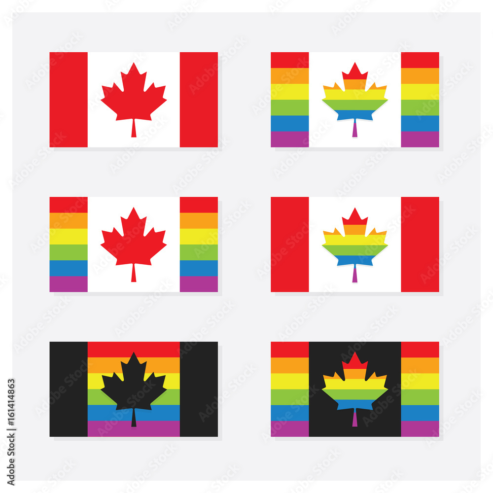 Canada rainbow pride flags set icons with shadow on off white background Stock Vector | Adobe Stock