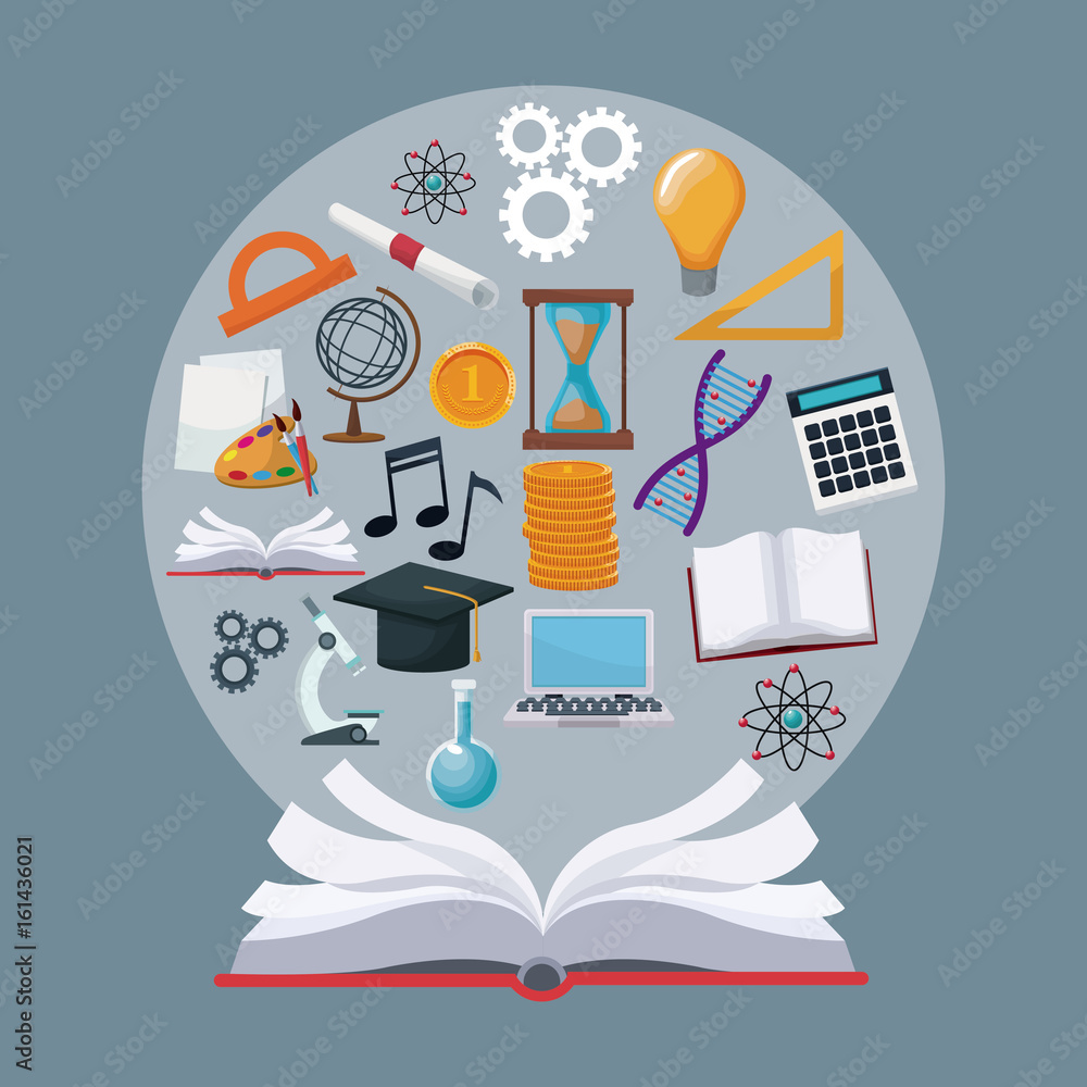 color background open book with circular border icons academic ...