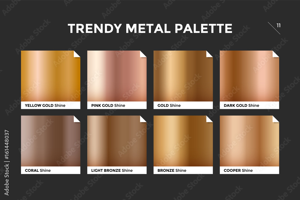 Gold gradient template. Collection palette of gold metallic gradient ...