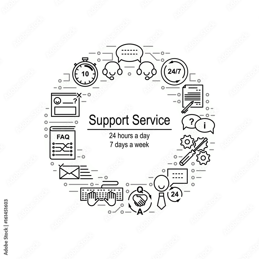 Circle collage made of helpdesk line icons and electrical circuit ...
