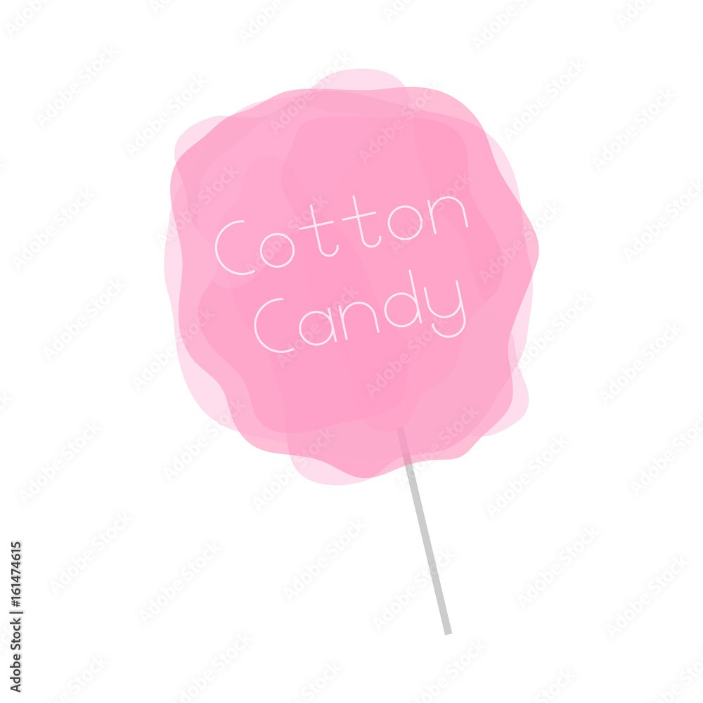 Pink cotton candy with writing, isolated on white background ...