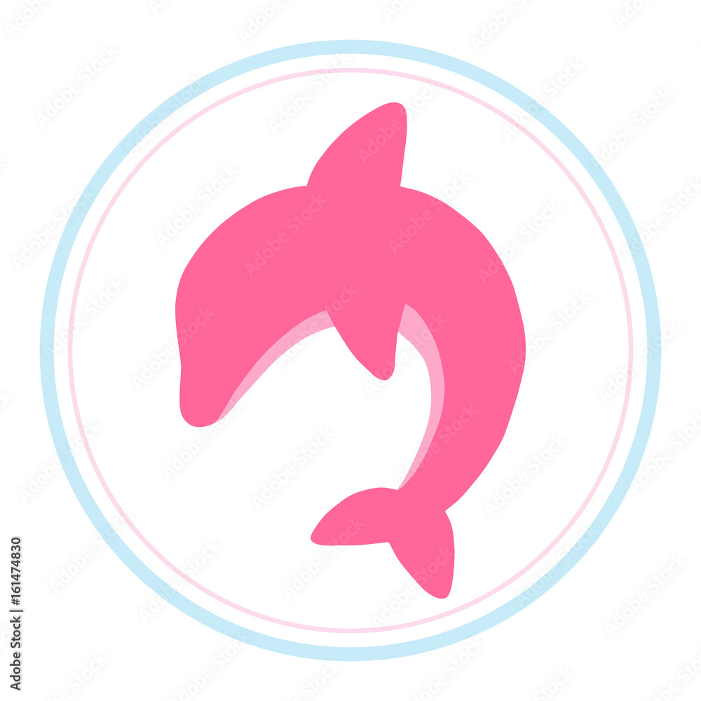 Cute pink dolphin icon, marine animal, mammal. Vector illustration ...