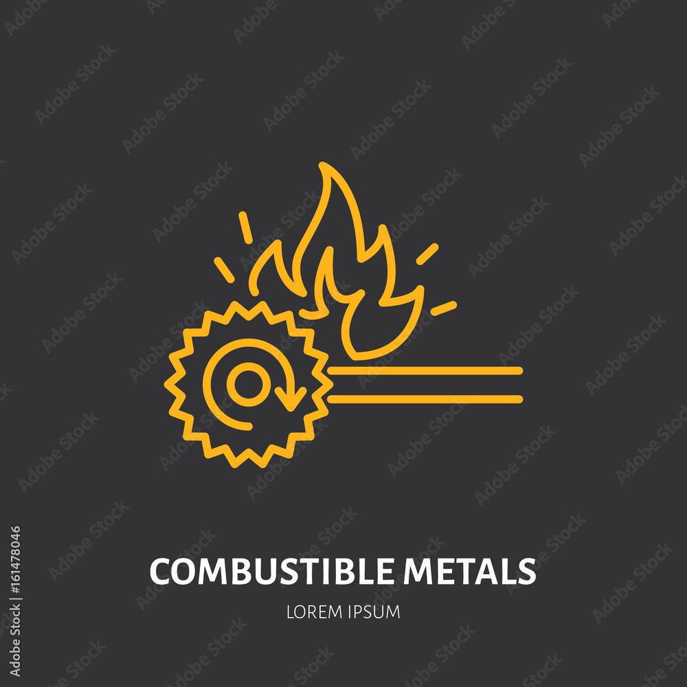 Fire extinguisher flat line sign of combustible metals fire type. Flame ...