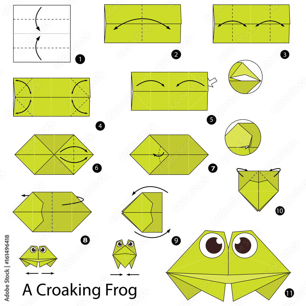 Step by step instructions how to make origami A Croaking Frog. Stock ...