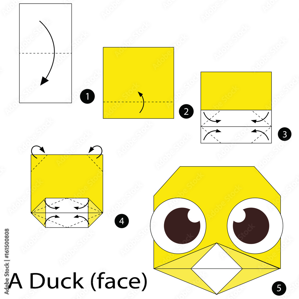 Step by step instructions how to make origami A Duck(face). Stock ...