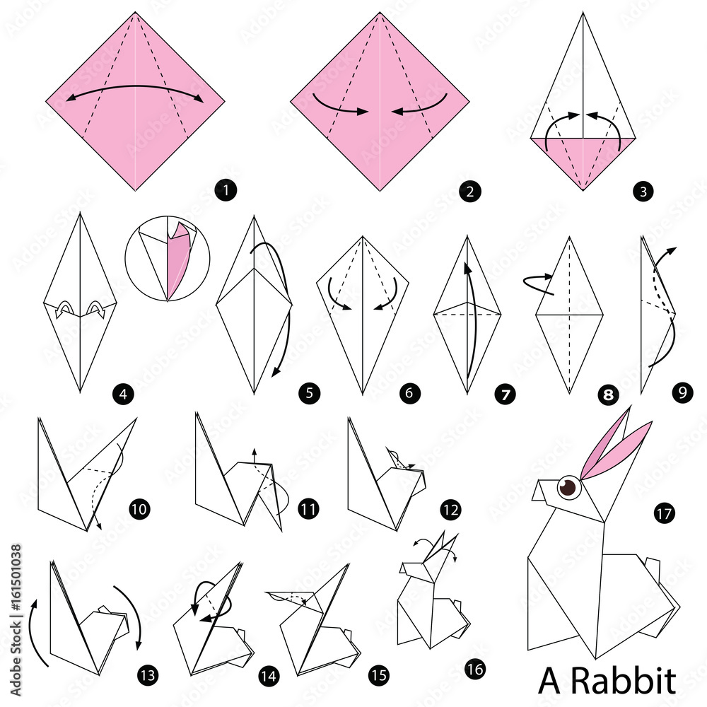 Step By Step Instructions How To Make Origami A Rabbit Stock Vektorgrafik Adobe Stock