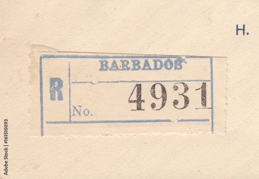 Mailing label with the registration number on the old registered letter ...