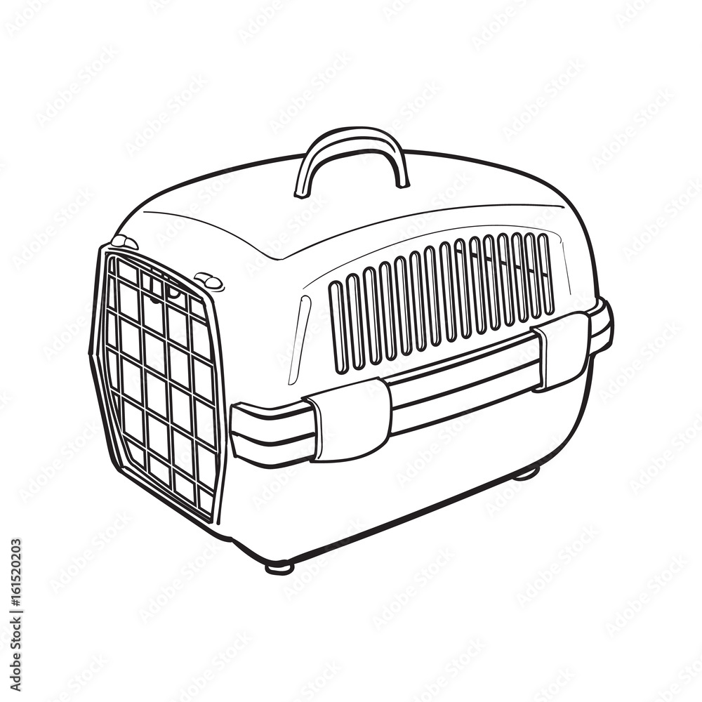 Plastic pet travel carrier for transporting cats, dogs, sketch style ...