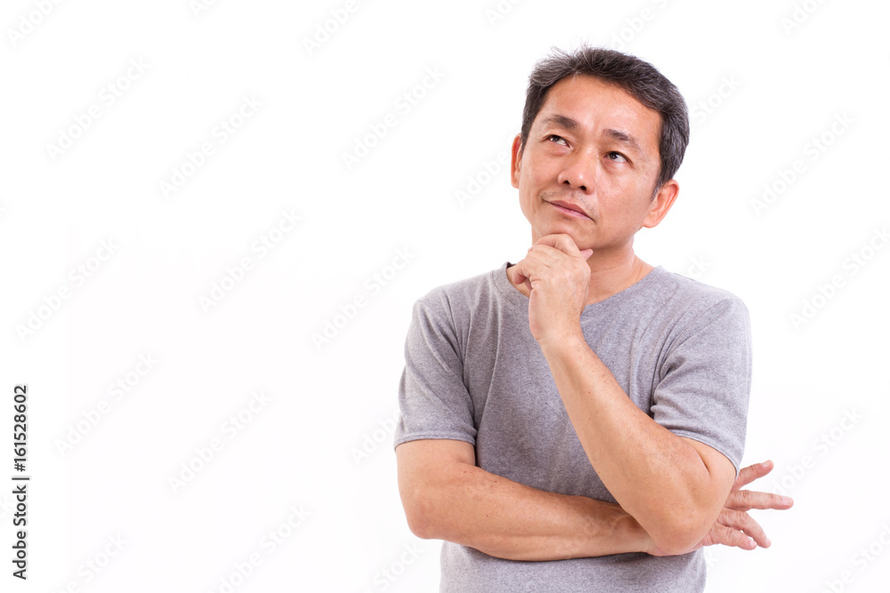 middle aged asian man thinking, studio isolated portrait Stock Photo ...