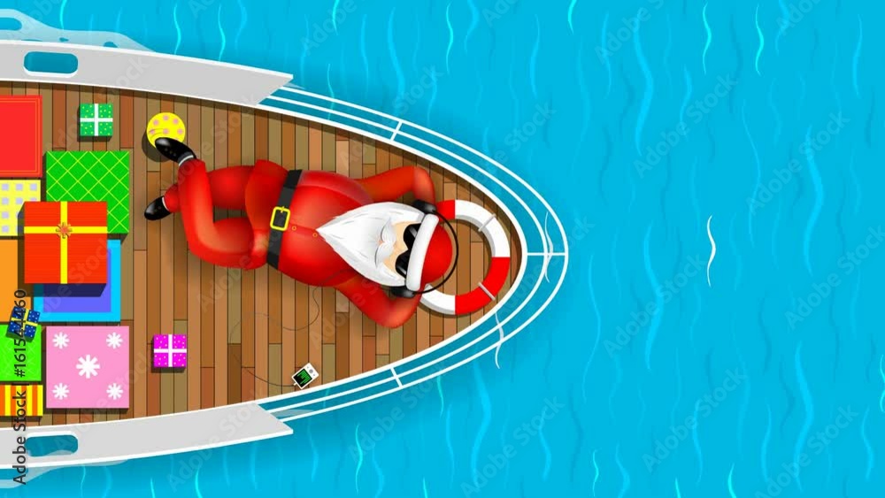 Santa Claus is swimming on a yacht lying on the deck with a bunch of ...