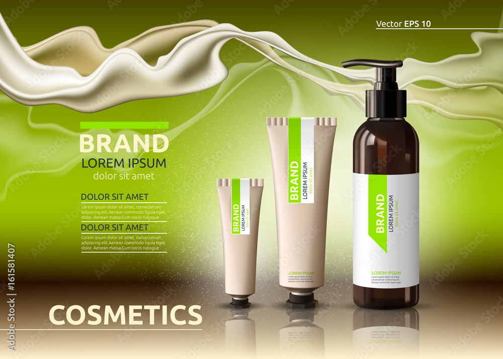 Body care cosmetic set serum and cream ads template. Hydrating facial ...