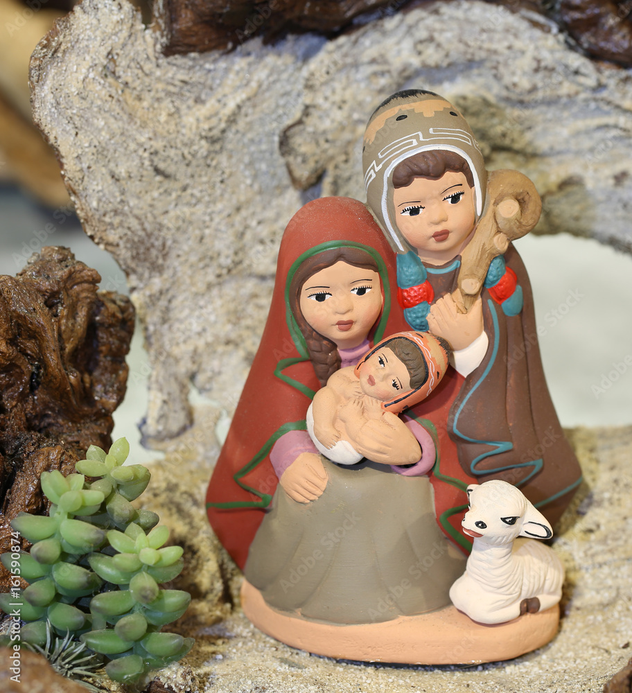 Peruvian nativity scene with the Holy Family in painted pottery Stock ...