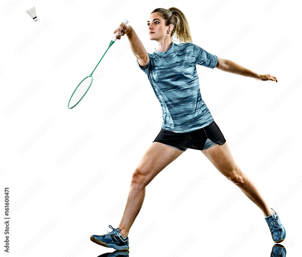 one caucasian young teenager girl woman playing Badminton player ...