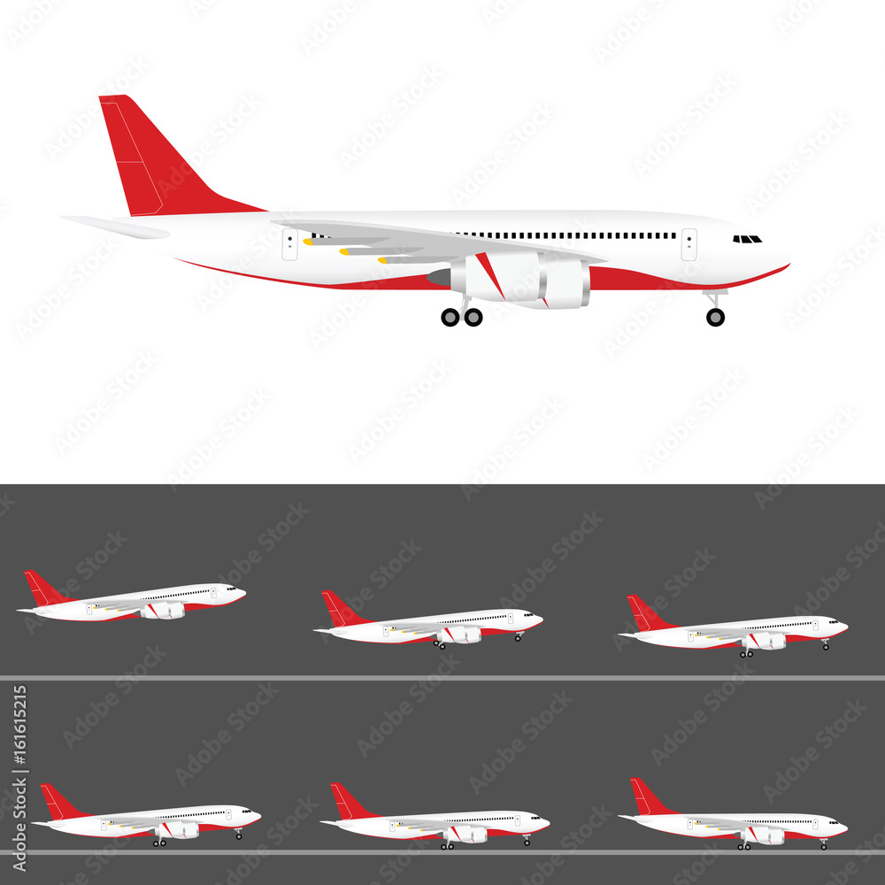 airplane in colored tail landing set flight with two motors ...