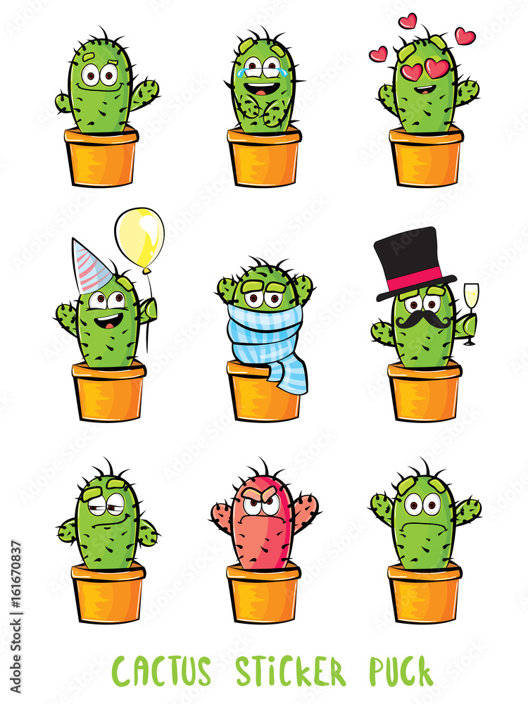 Cute cactus cartoon characters set, cacti activities with different ...