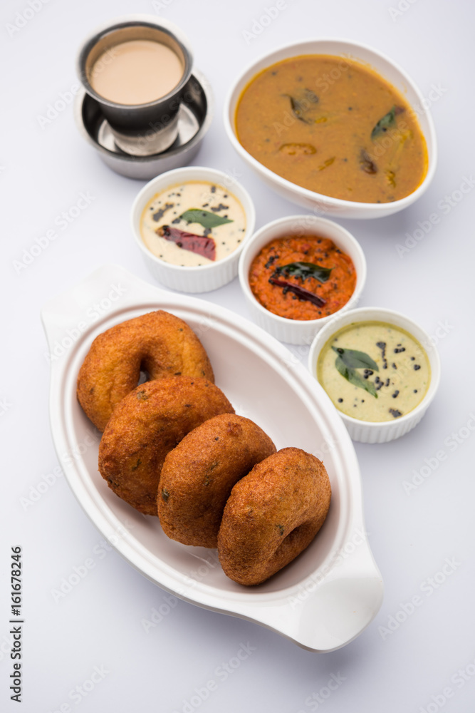 south indian food called vada sambar or sambar vada or wada, served ...